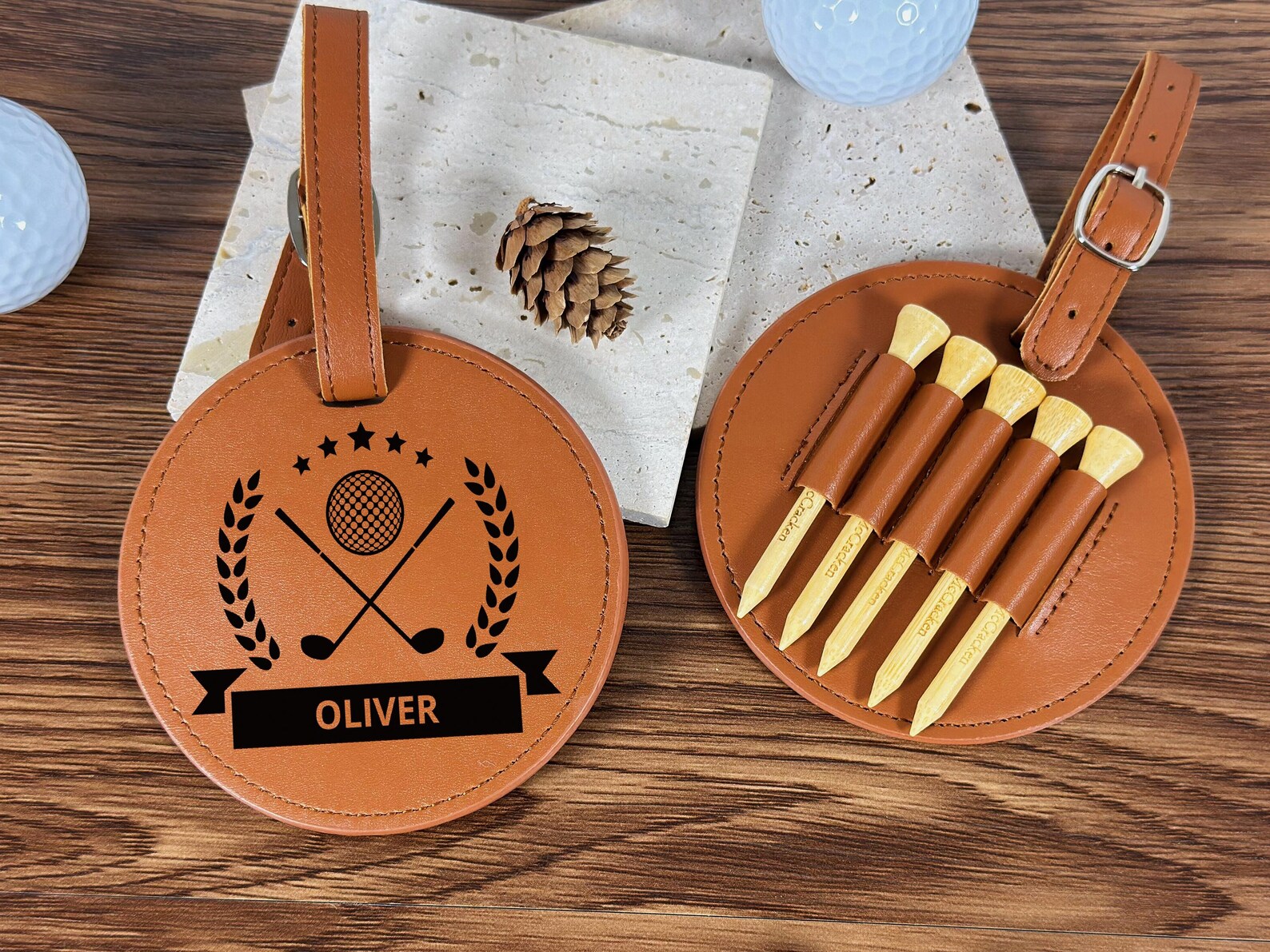 Personalized Leather Golf Bag Tag With Tees,custom Golf Accessories ...