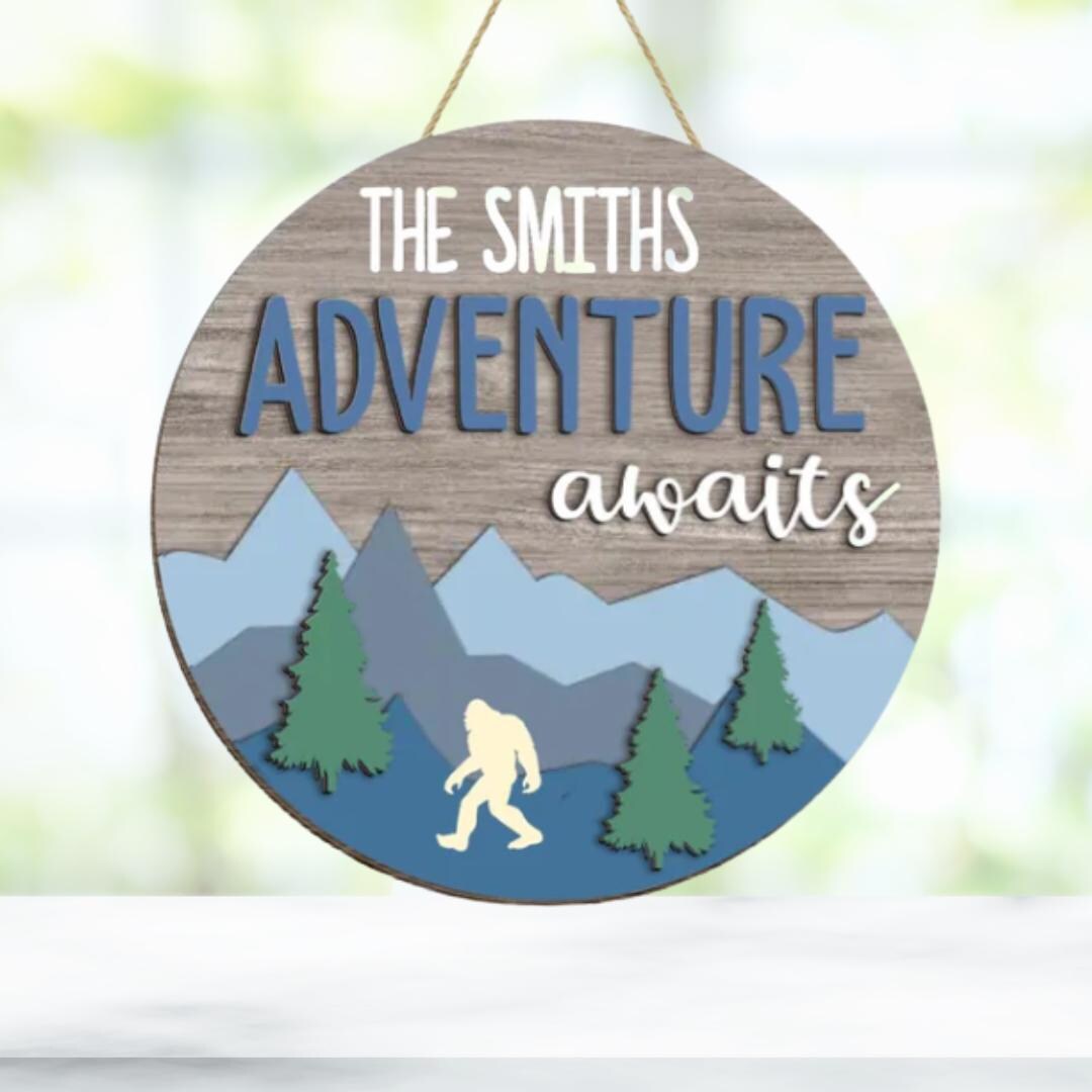 Adventure Awaits Personalized Wood Sign, Custom 2 Layer Camping Sign ...