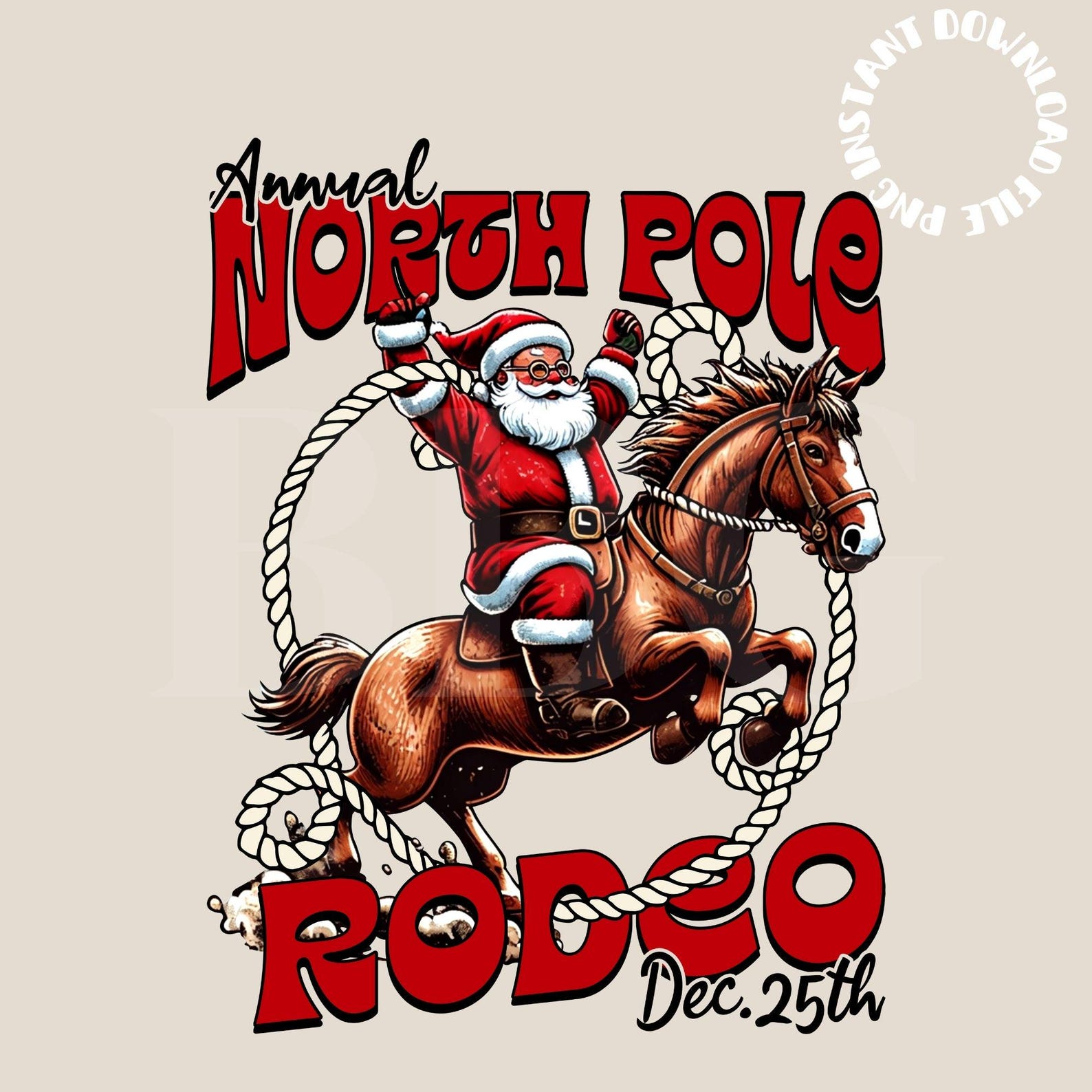 North Pole Rodeo Tee Png, Cowboy Santa Horseback Png, Santa Claus Png ...