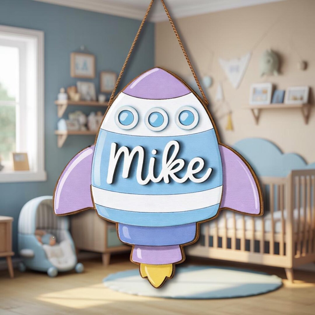 Personalized Wooden Spaceship Name Sign for Baby Boy Room, Space ...