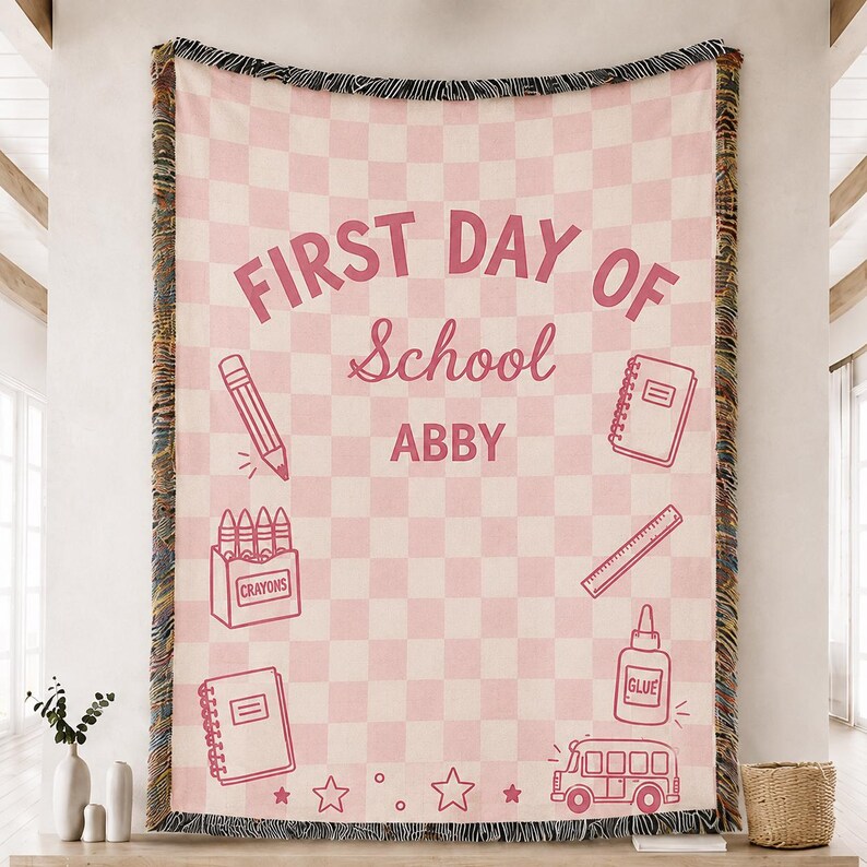 Personalized First Day of School Woven Blanket, Custom Kids Back to ...