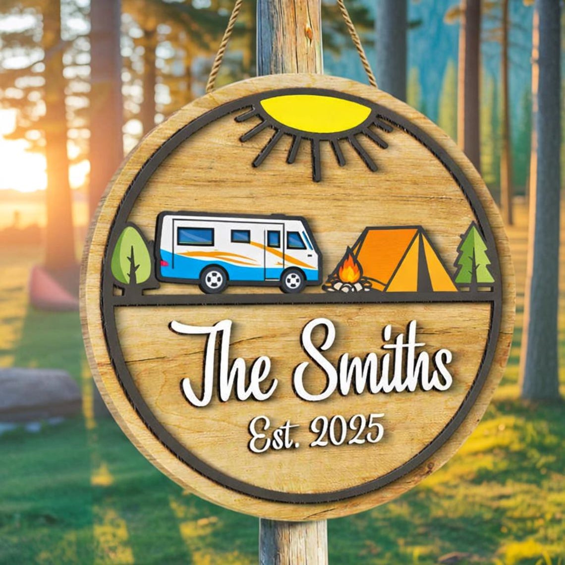 Personalized Camping Wooden Sign, RV Family Door Sign, Custom Campfire ...