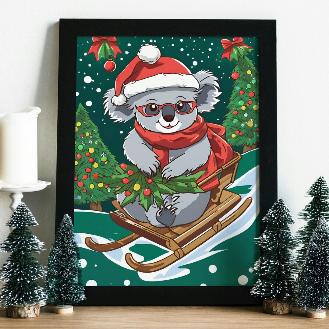 Celebrating Koala Christmas Art Printable Wall Art, Winter Wall Art ...