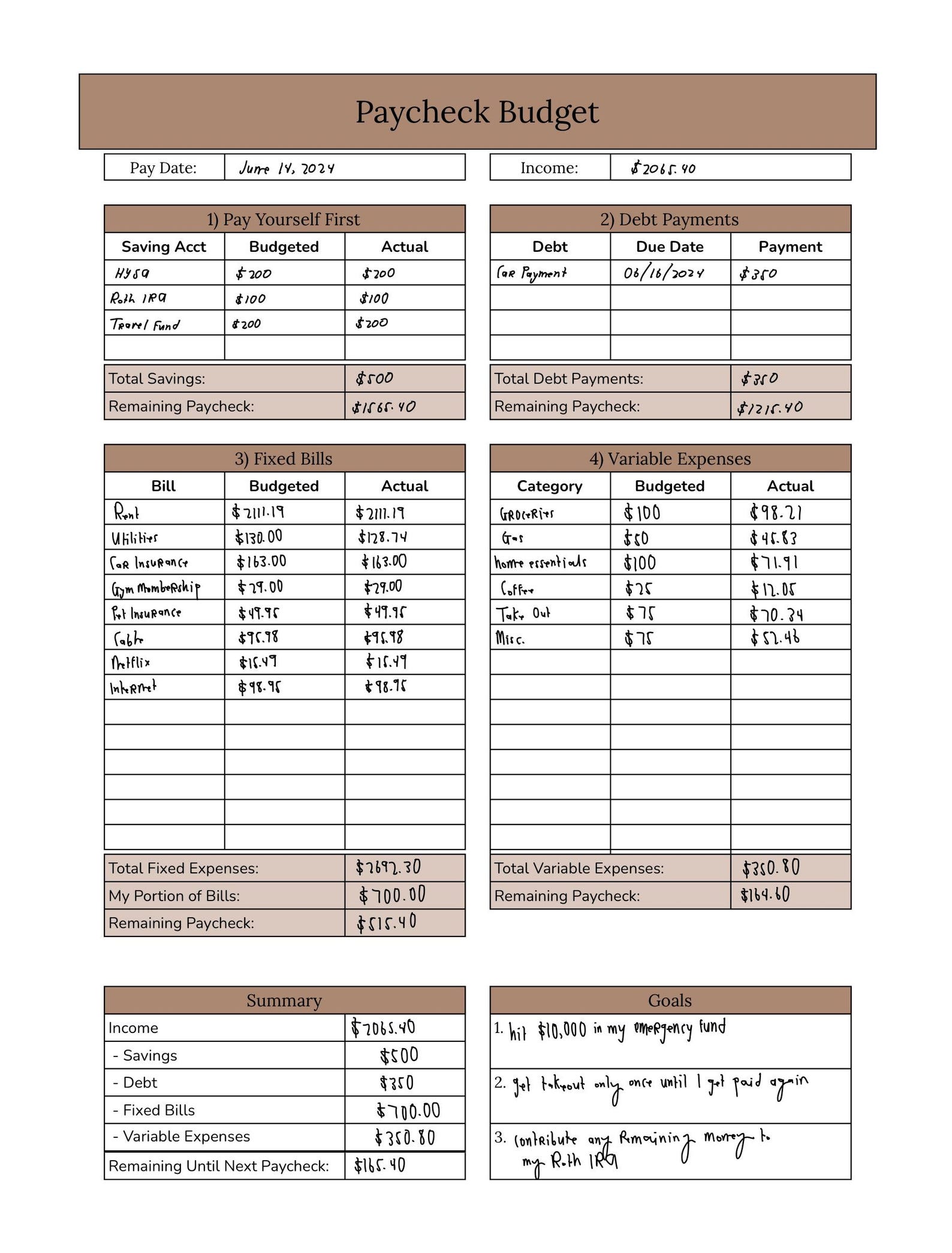Simple Paycheck Budget PDF & Print Out, Instant Download - Etsy