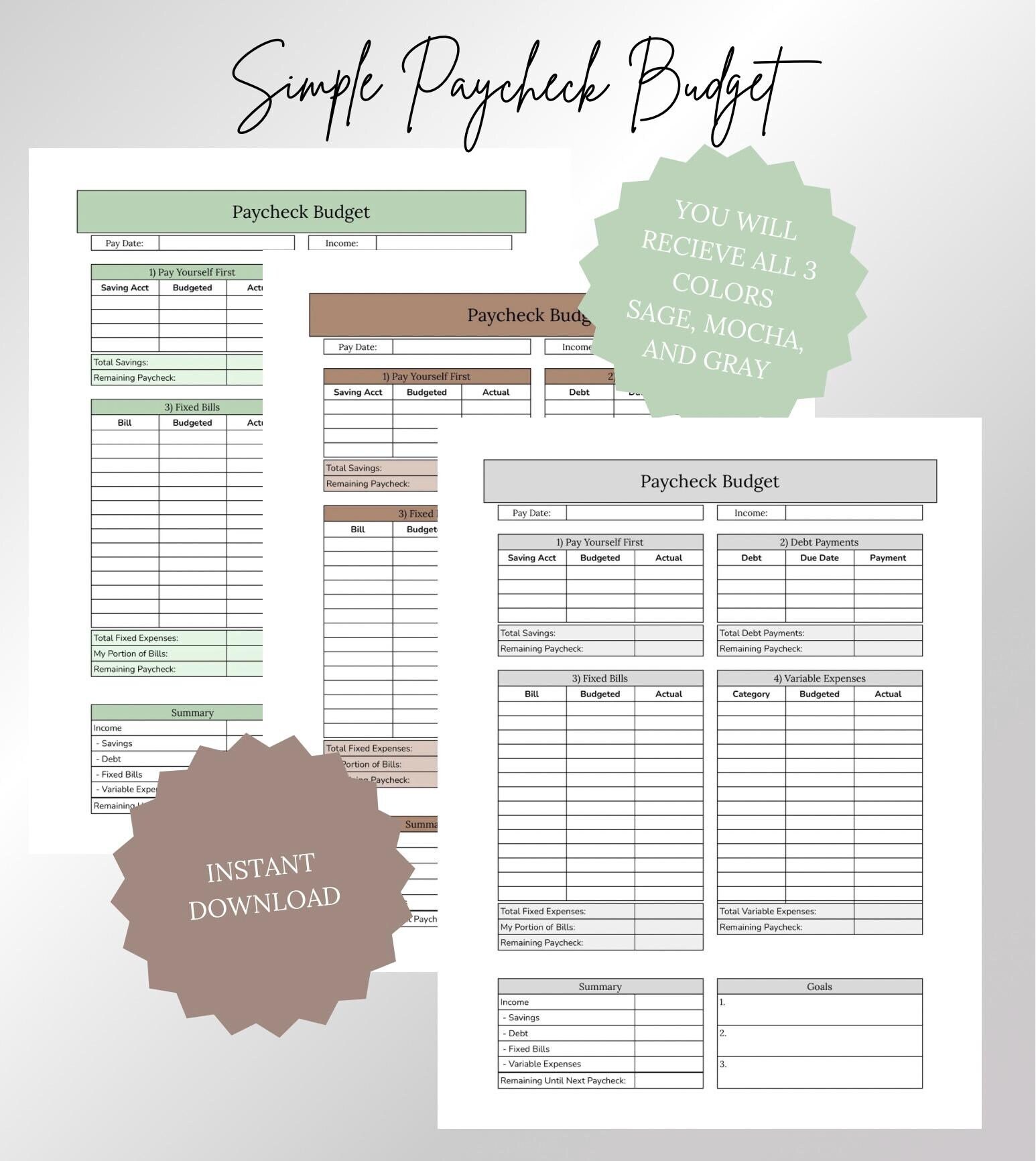 Simple Paycheck Budget PDF & Print Out, Instant Download - Etsy