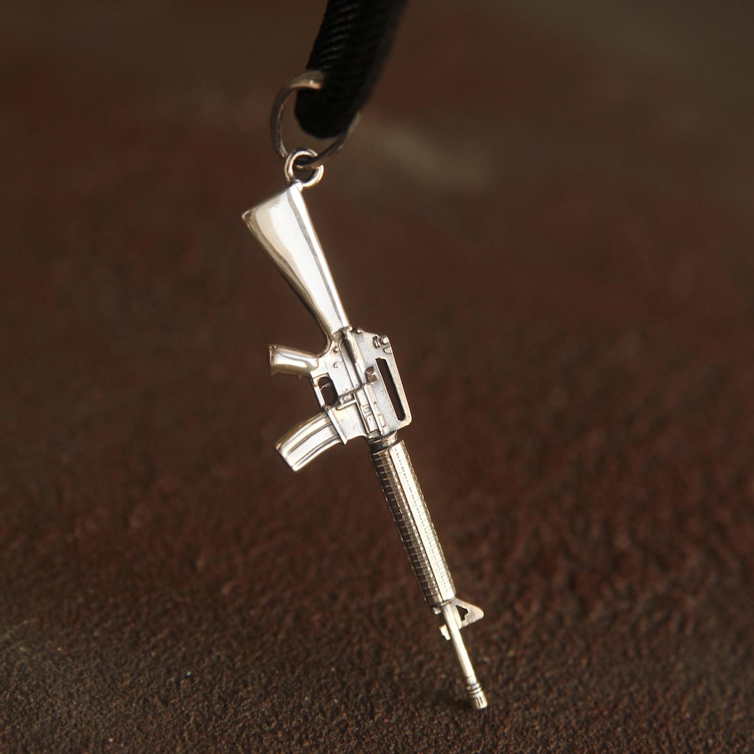 Silver M16 Rifle Pendant, Detailed Gun Necklace, Military-inspired ...