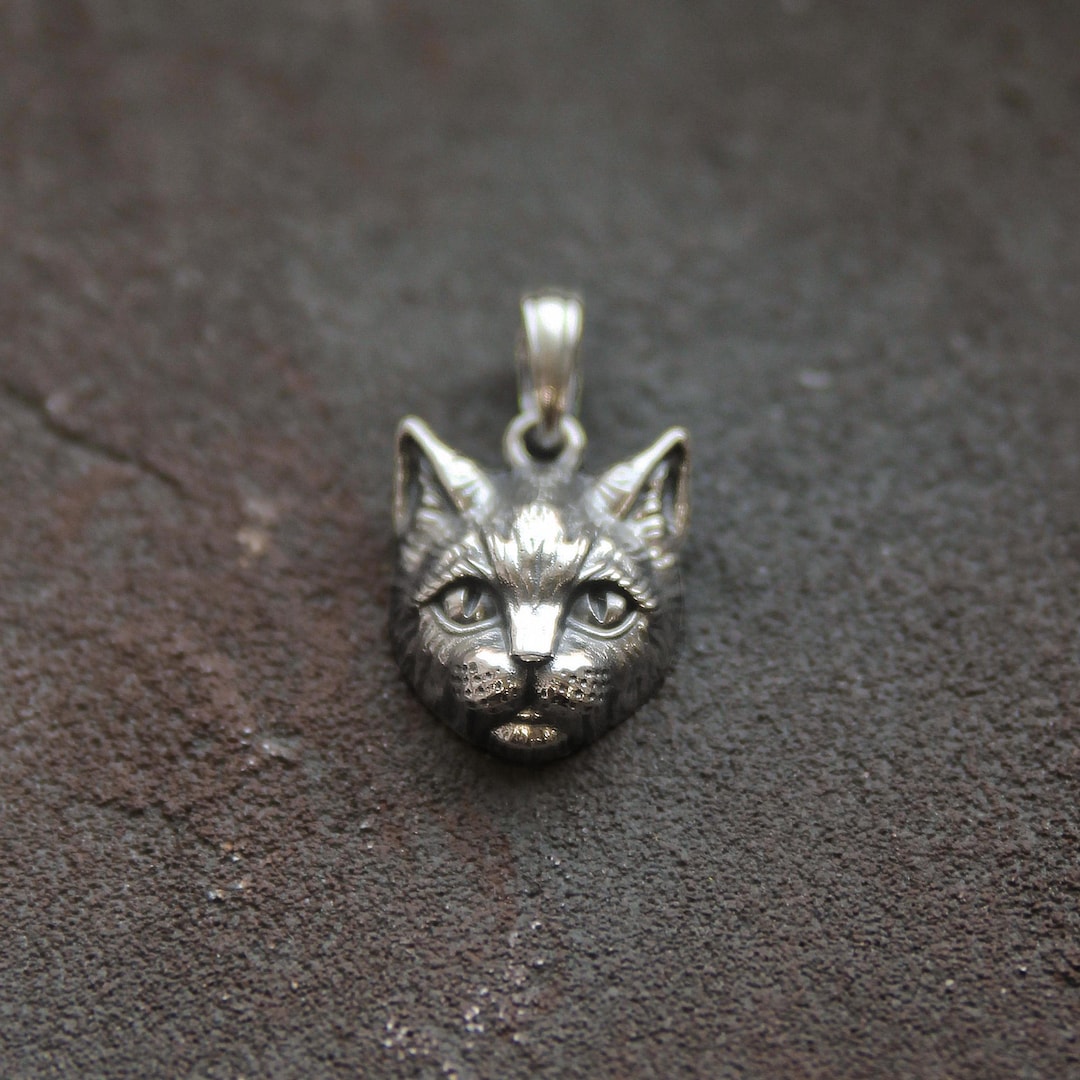 3D Cat Head Pendant, Sterling Silver Necklace, Feline Spirit Amulet ...