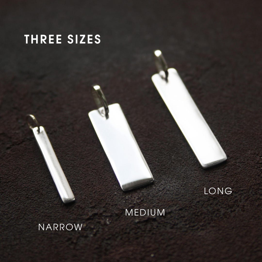 Sterling Silver Bar Pendant Necklace, Engravable Name Tag, Minimalist ...