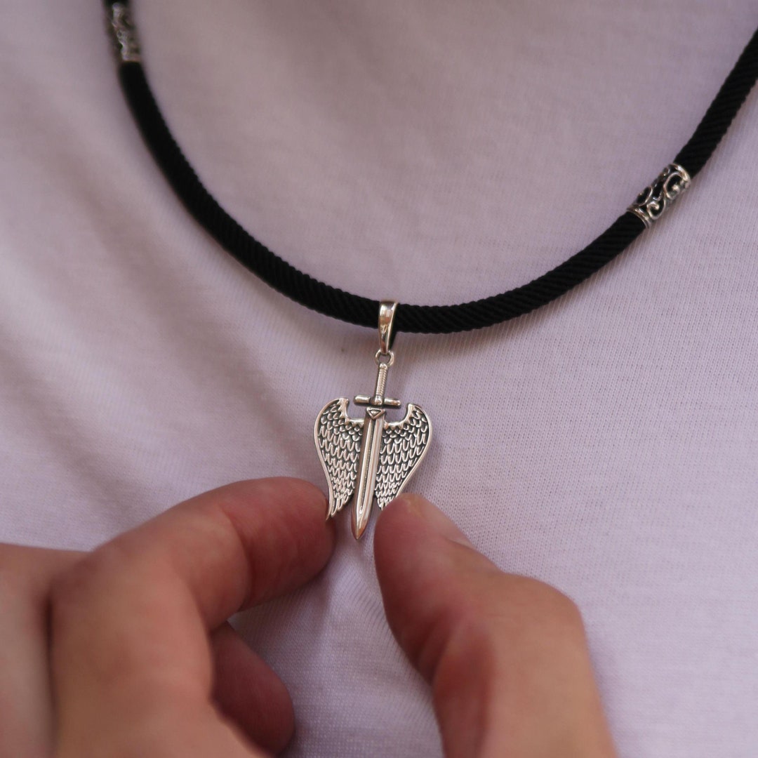 Silver Archangel St Michael's Sword Pendant, Winged Sword Pendant ...