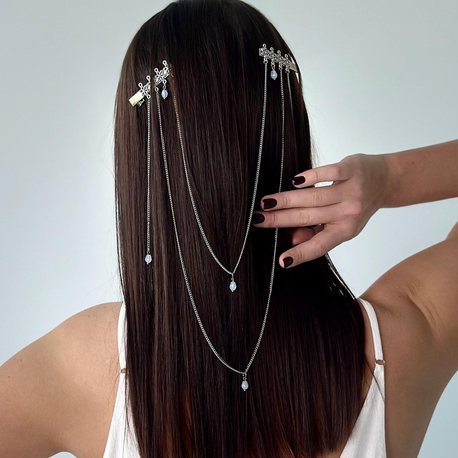 Hair Chain Accessory With Stone, Dangling Hair Chains, Hair Clip With ...