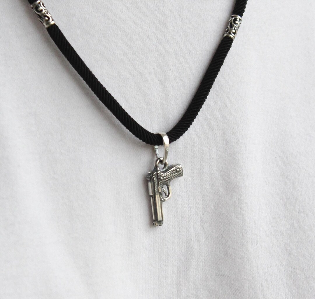 Sterling Silver Pistol Necklace, Tactical Gun Pendant for Men, Military ...