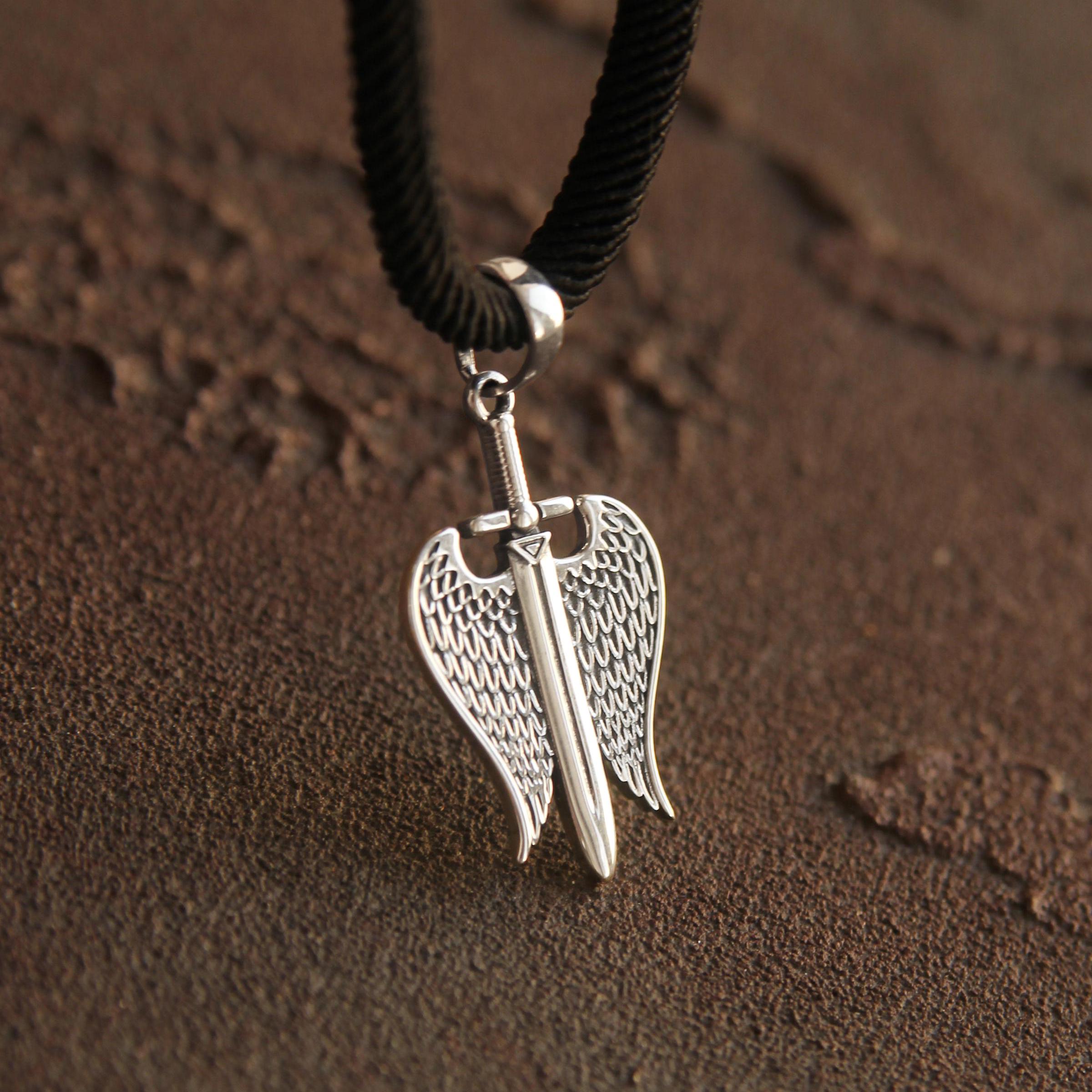 Silver Archangel St Michael's Sword Pendant, Winged Sword Pendant ...