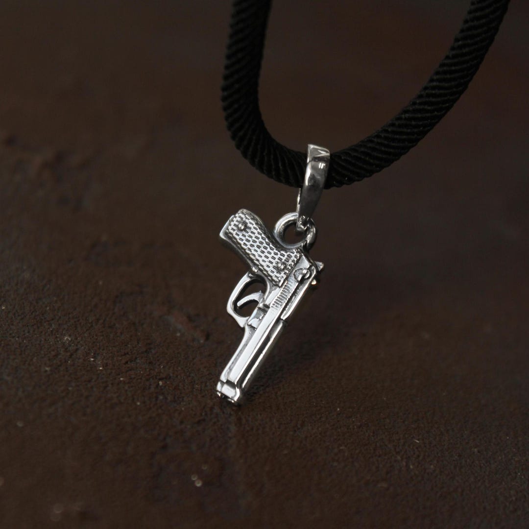 Pistol Necklace for Men, Silver Gun Pendant Necklace, Military Jewelry ...