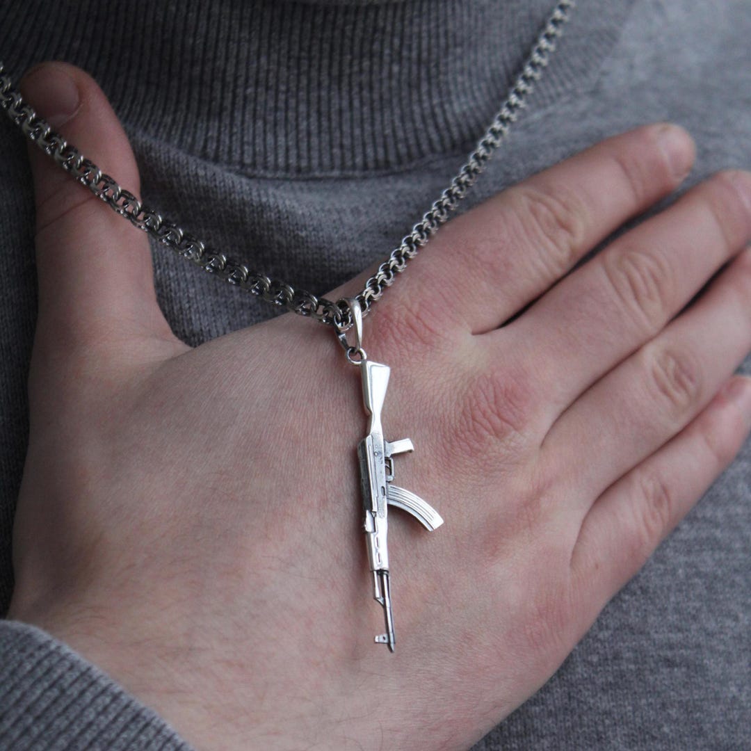 Sterling Silver AK47 Pendant, Machine Gun Necklace, Combat Rifle ...