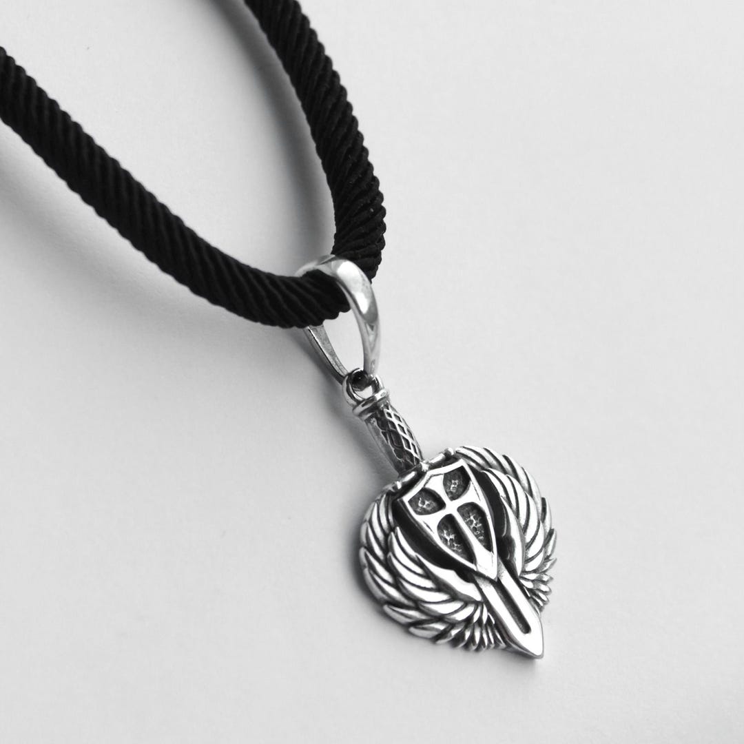 Silver Cross Sword Pendant With Wings, Angelic Protection Necklace ...