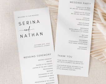 Modern Wedding Program Template, Minimalist Order of Service, Printable ...