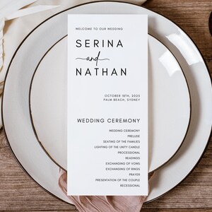 Modern Wedding Program Template, Minimalist Order of Service, Printable ...