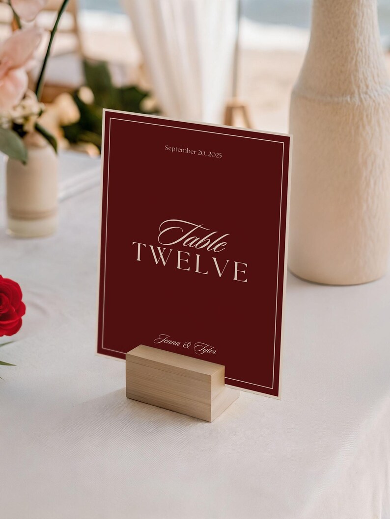 Wedding Table Number Template: Editable Burgundy Reception Table Sign ...