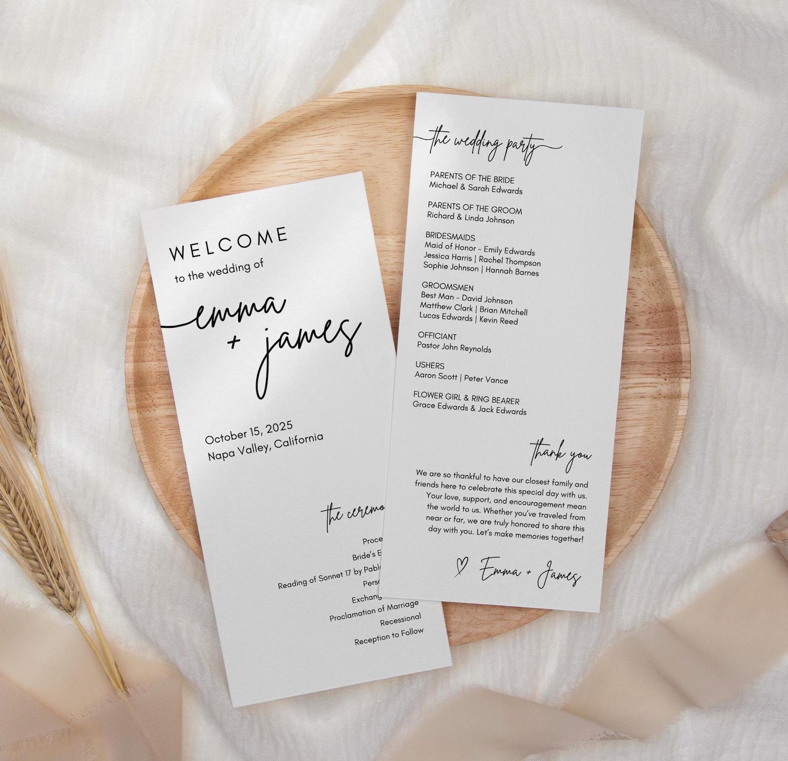 Elegant Wedding Program Template, Minimalist Wedding Ceremony Program ...