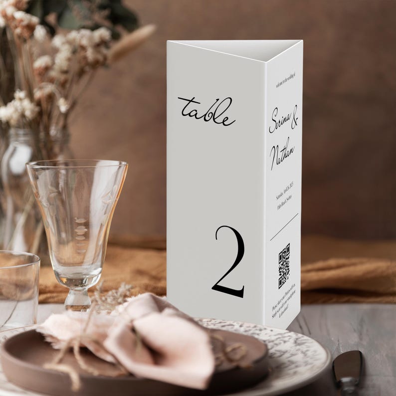 Minimalist Wedding Tri-fold Table Number, Tri-fold Table Menu, Triangle ...