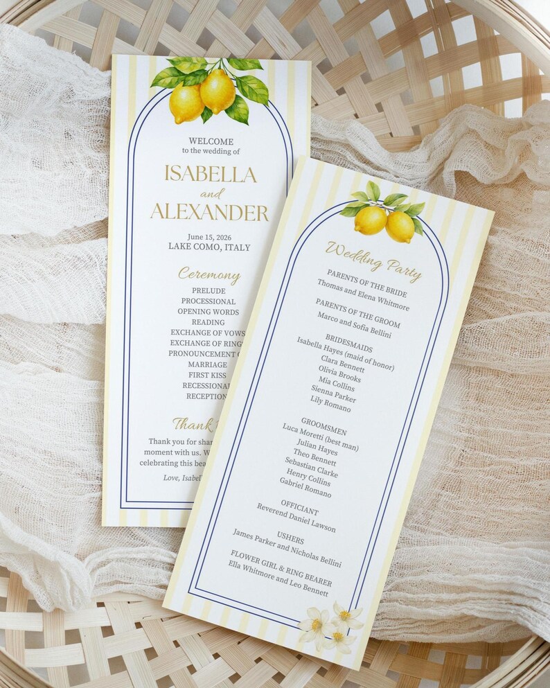 Wedding Program Template: Editable Lemon Ceremony Program (instant ...