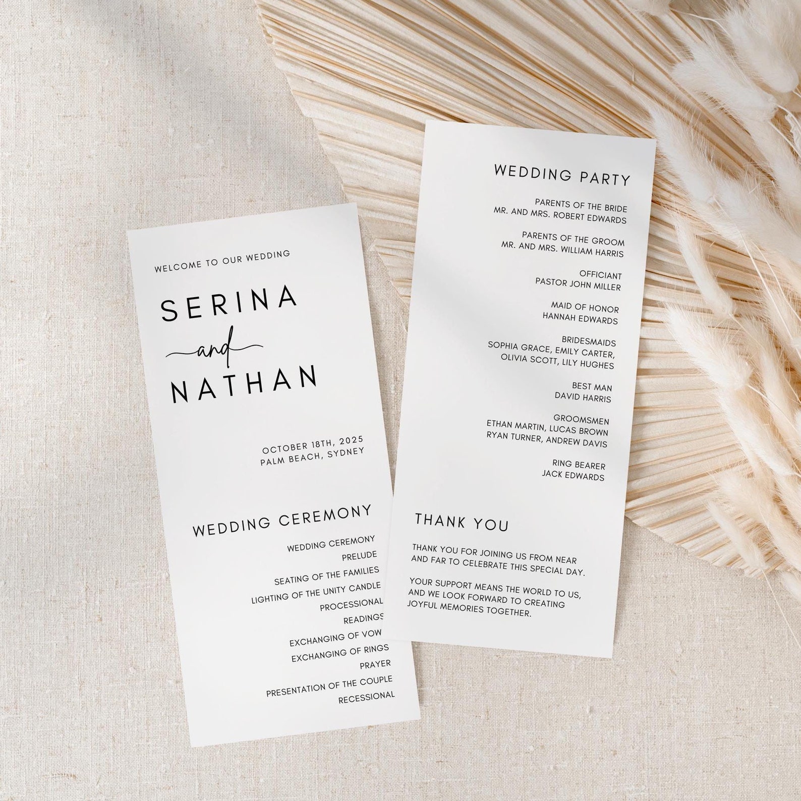 Modern Wedding Program Template, Minimalist Order of Service, Printable ...
