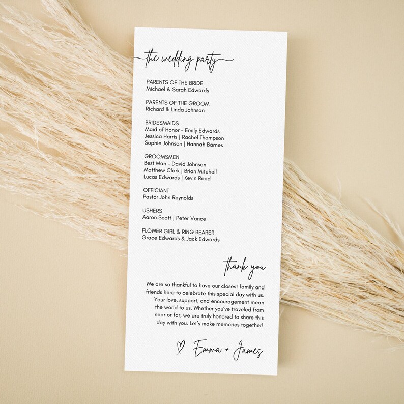 Elegant Wedding Program Template, Minimalist Wedding Ceremony Program ...