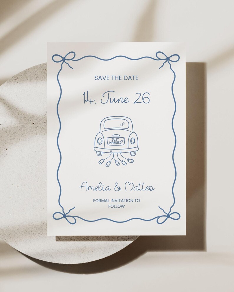 Save the Date Template: Blue Wedding Announcement Card Editable Canva ...