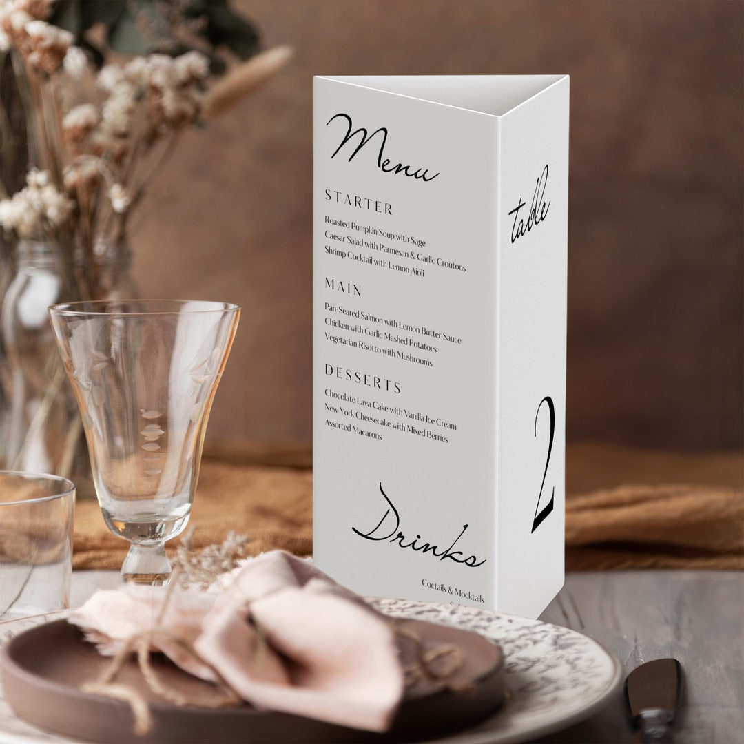 Minimalist Wedding Tri-fold Table Number, Tri-fold Table Menu, Triangle ...