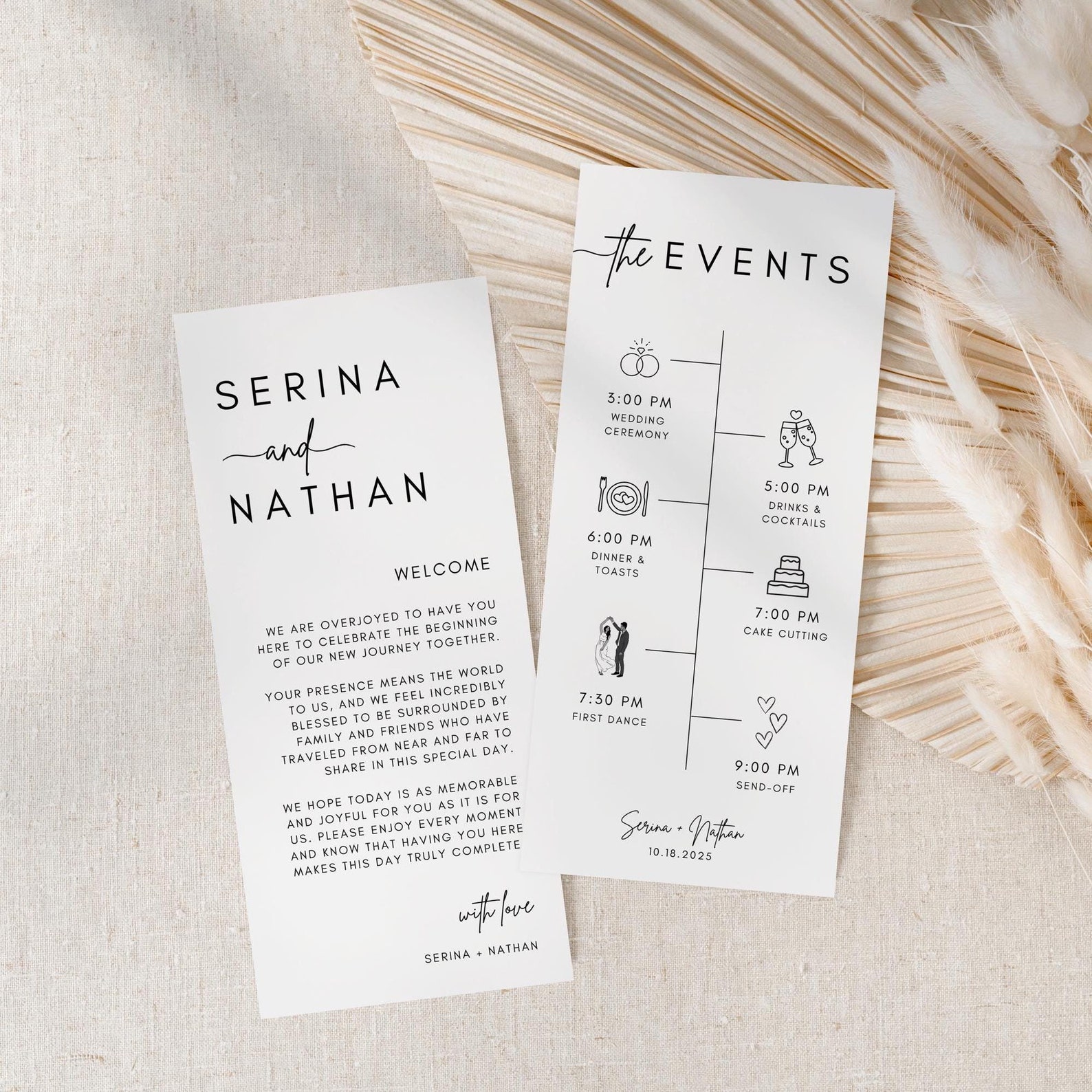 Wedding Day Timeline Card Template, Modern Welcome and Event Timeline ...