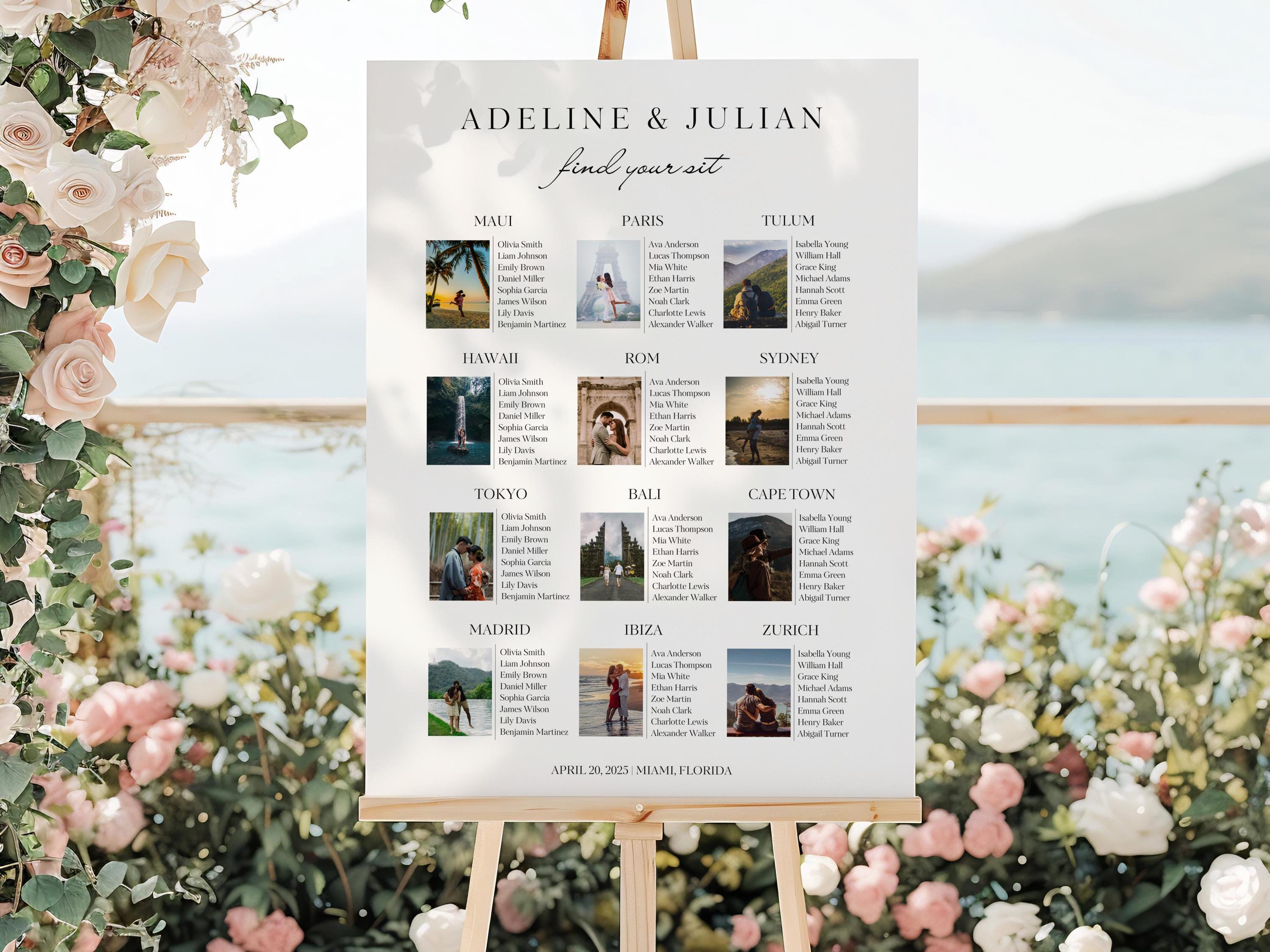 Photo Seating Chart Template, Wedding Travel Destination Seating Chart ...