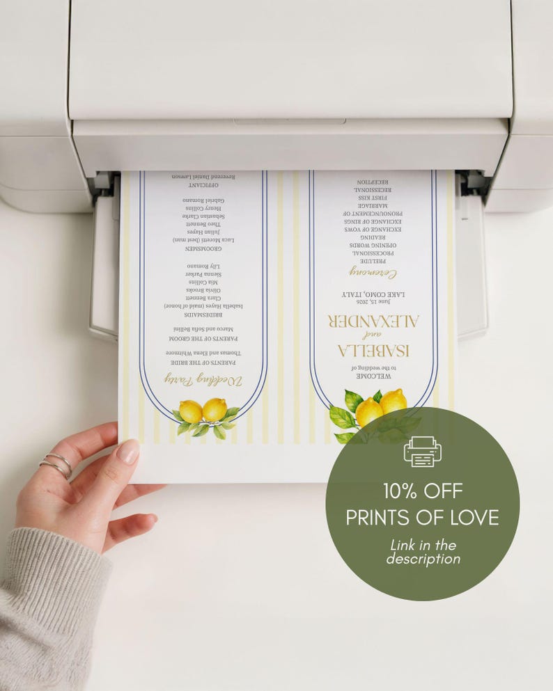 Wedding Program Template: Editable Lemon Ceremony Program (instant ...