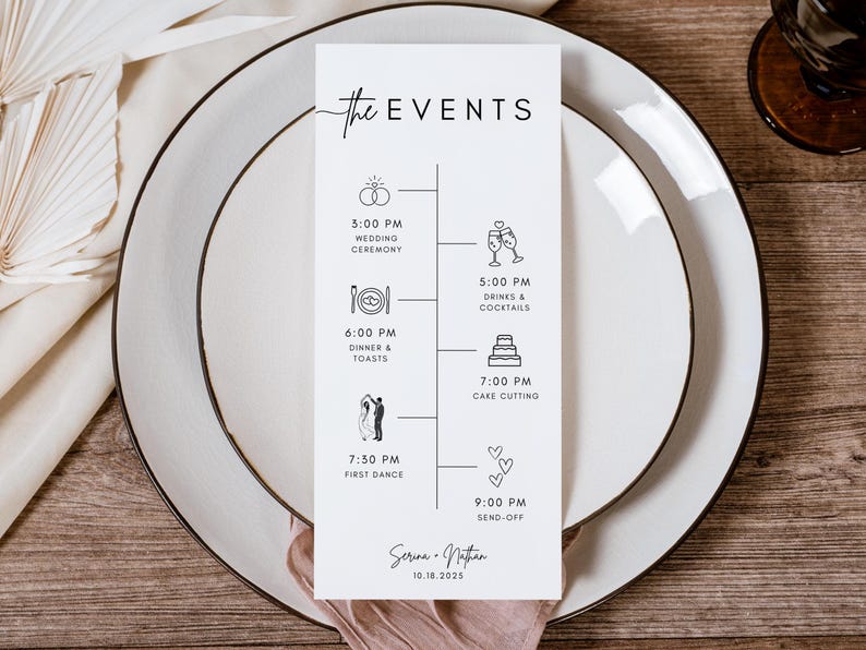 Wedding Day Timeline Card Template, Modern Welcome and Event Timeline ...