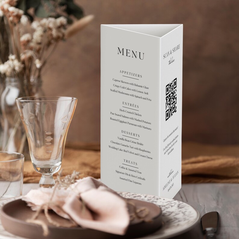 Wedding Table Number Template: Trifold Menu With QR Code (digital ...