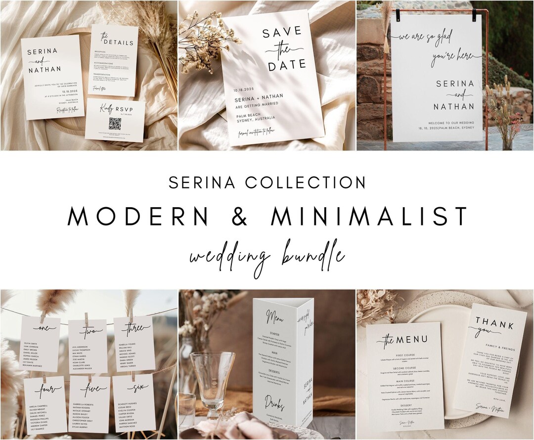 Minimalist Wedding Bundle, Modern Editable Templates Wedding Stationery ...