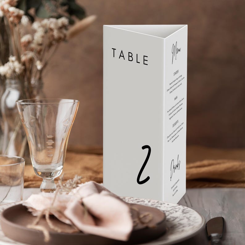 Elegant Wedding Tri-fold Table Sign, Minimalist Tri-fold Menu, Triangle ...