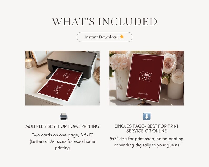 Wedding Table Number Template: Editable Burgundy Reception Table Sign ...
