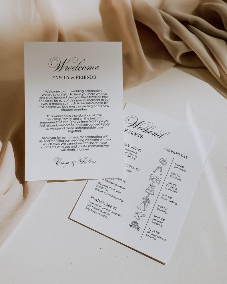 Wedding Weekend Program Template: Editable Welcome Letter Itinerary ...