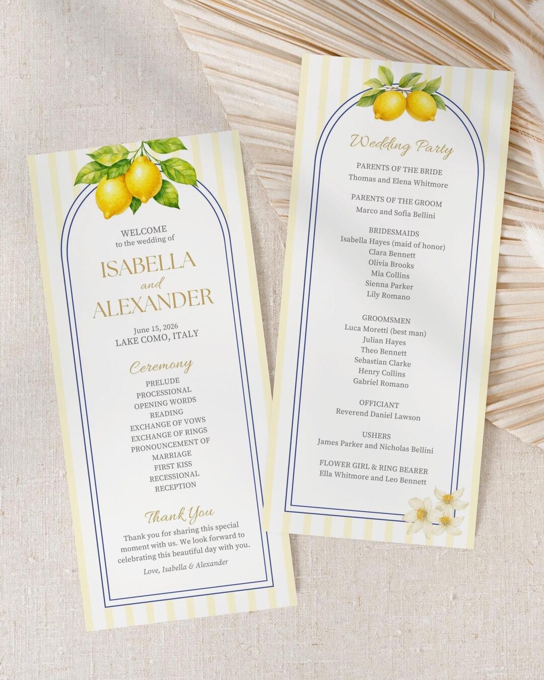 Wedding Program Template: Editable Lemon Ceremony Program (instant ...
