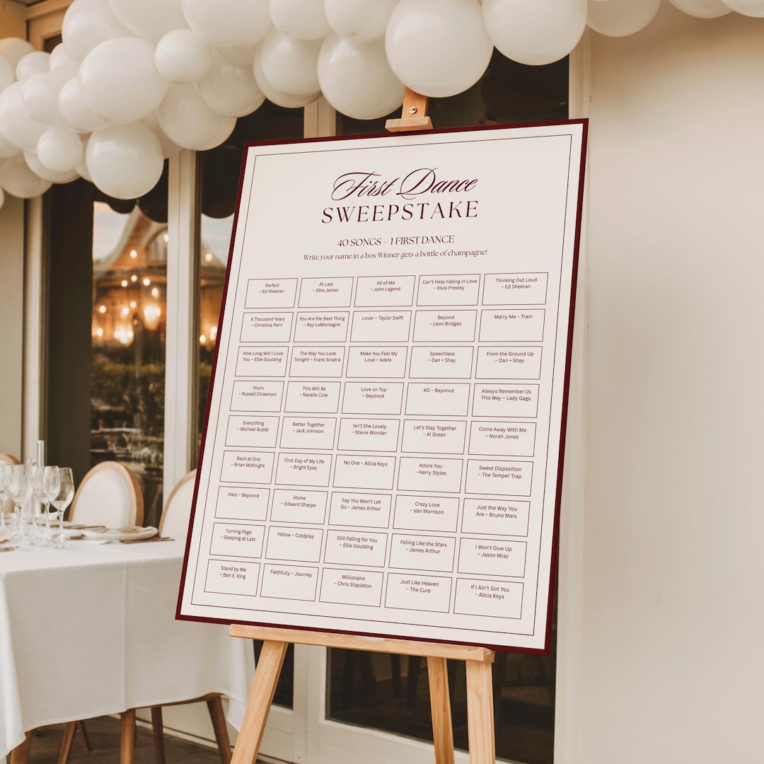 Wedding First Dance Sweepstake Template: Editable Modern Song Guessing ...