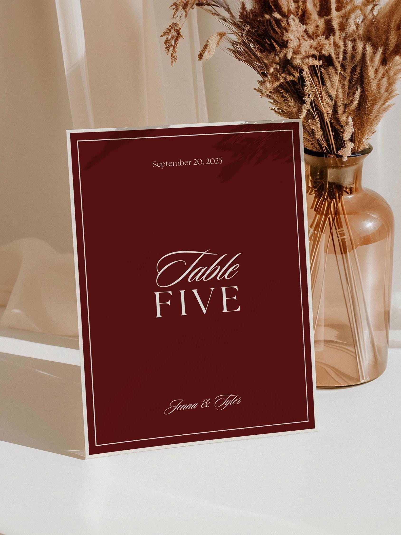 Wedding Table Number Template: Editable Burgundy Reception Table Sign ...