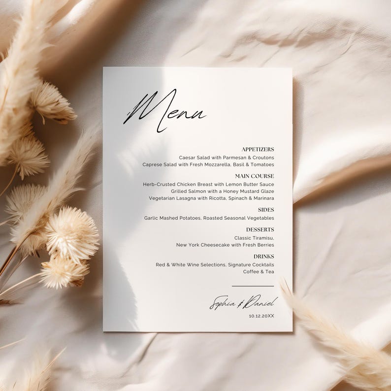 Modern Menu and Thank You Card, Editable Printable Dinner Menu and ...