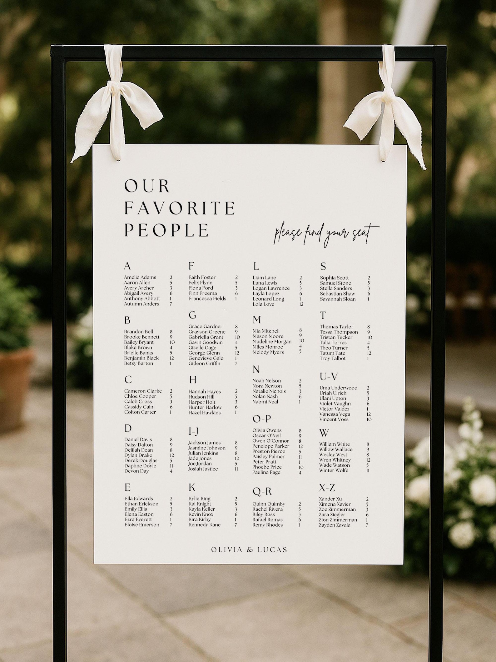 Wedding Alphabetical Seating Chart Template: Editable “our Favorite ...