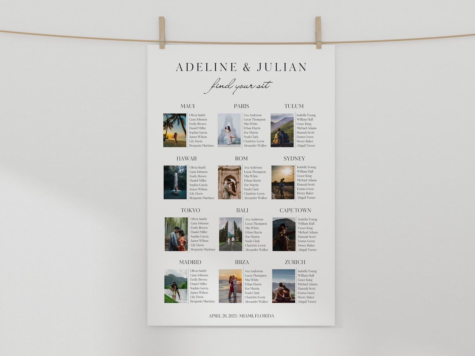 Photo Seating Chart Template, Wedding Travel Destination Seating Chart ...