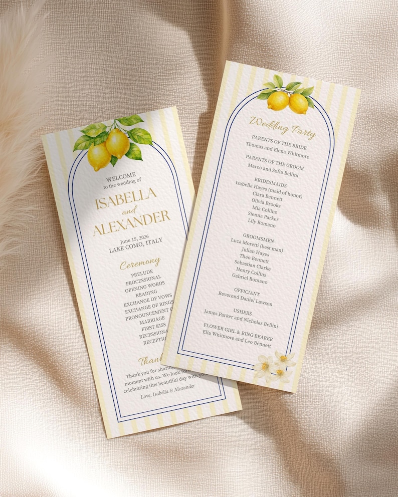 Wedding Program Template: Editable Lemon Ceremony Program (instant ...