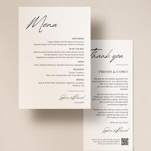 Modern Menu and Thank You Card, Editable Printable Dinner Menu and ...