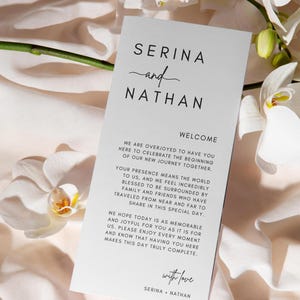 Wedding Day Timeline Card Template, Modern Welcome and Event Timeline ...