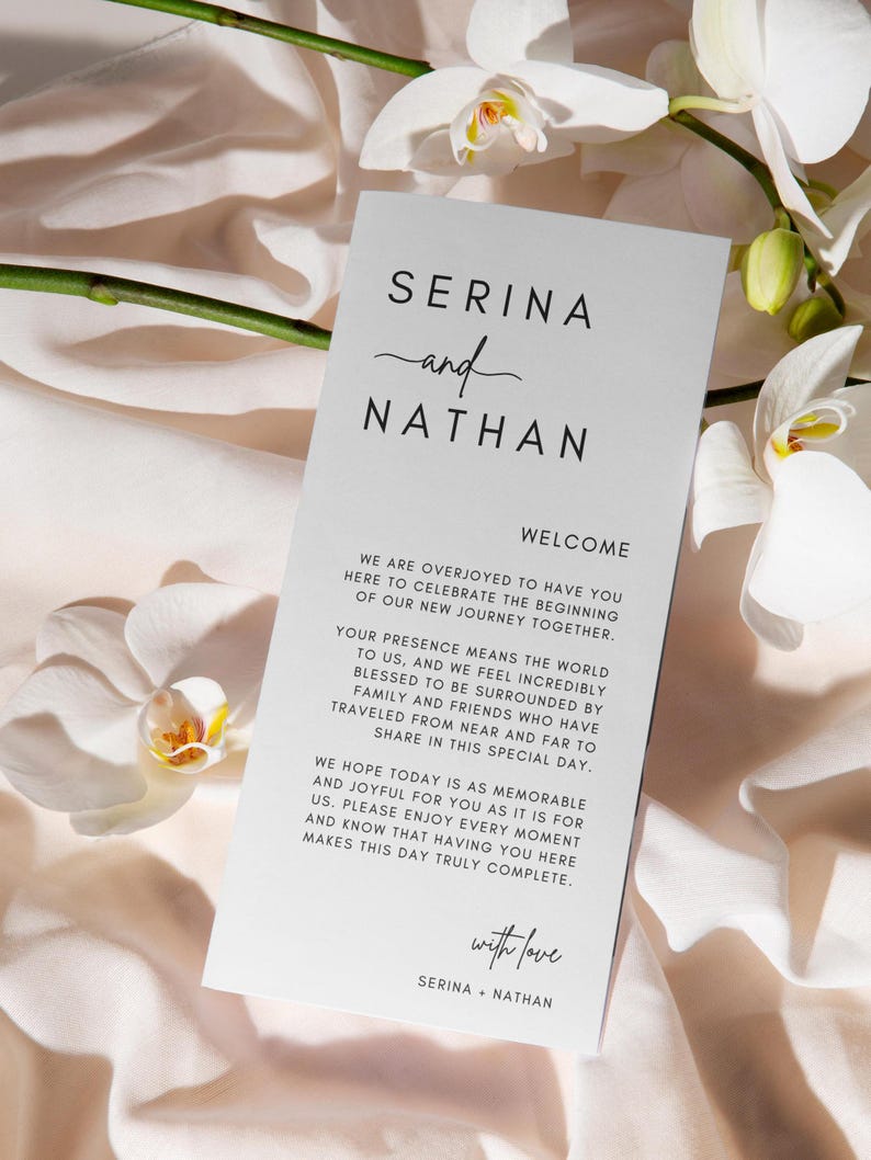 Wedding Day Timeline Card Template, Modern Welcome and Event Timeline ...