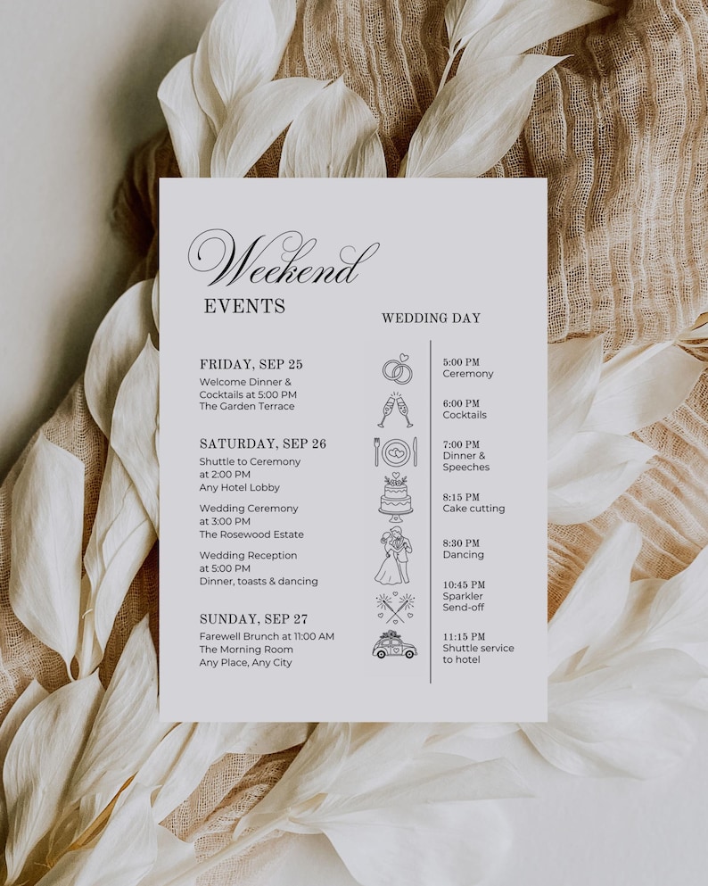 Wedding Weekend Program Template: Editable Welcome Letter Itinerary ...