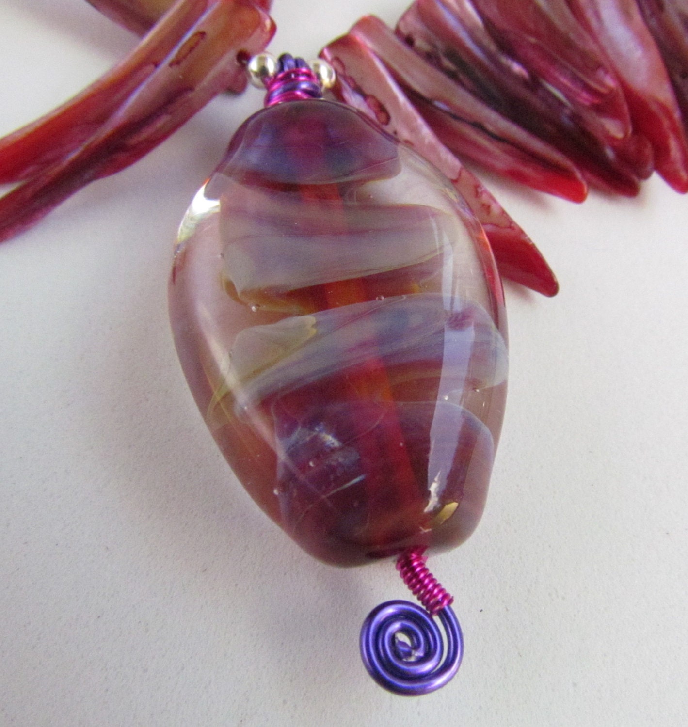 Pink Lampwork Pendant Statement Necklace, Handmade by Harleypaws, SRAJD ...